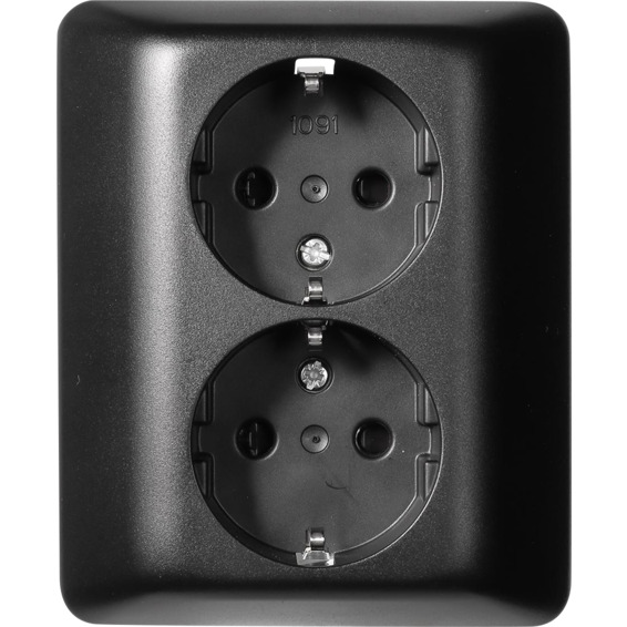 Stikkontakt Dobbel Innfelt jord RS1091 PT Sort Elko | Elektroimportøren AS