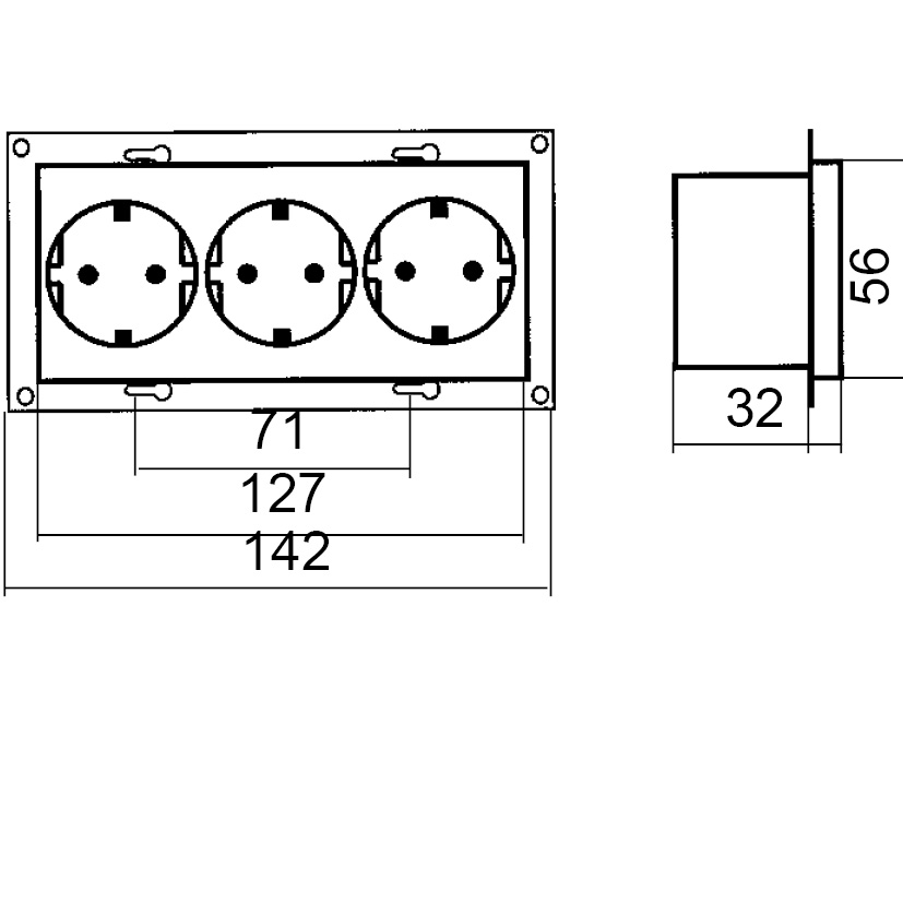 Stikkontakt 3-veis innfelt med sentralplate S1093 PT Sort ...