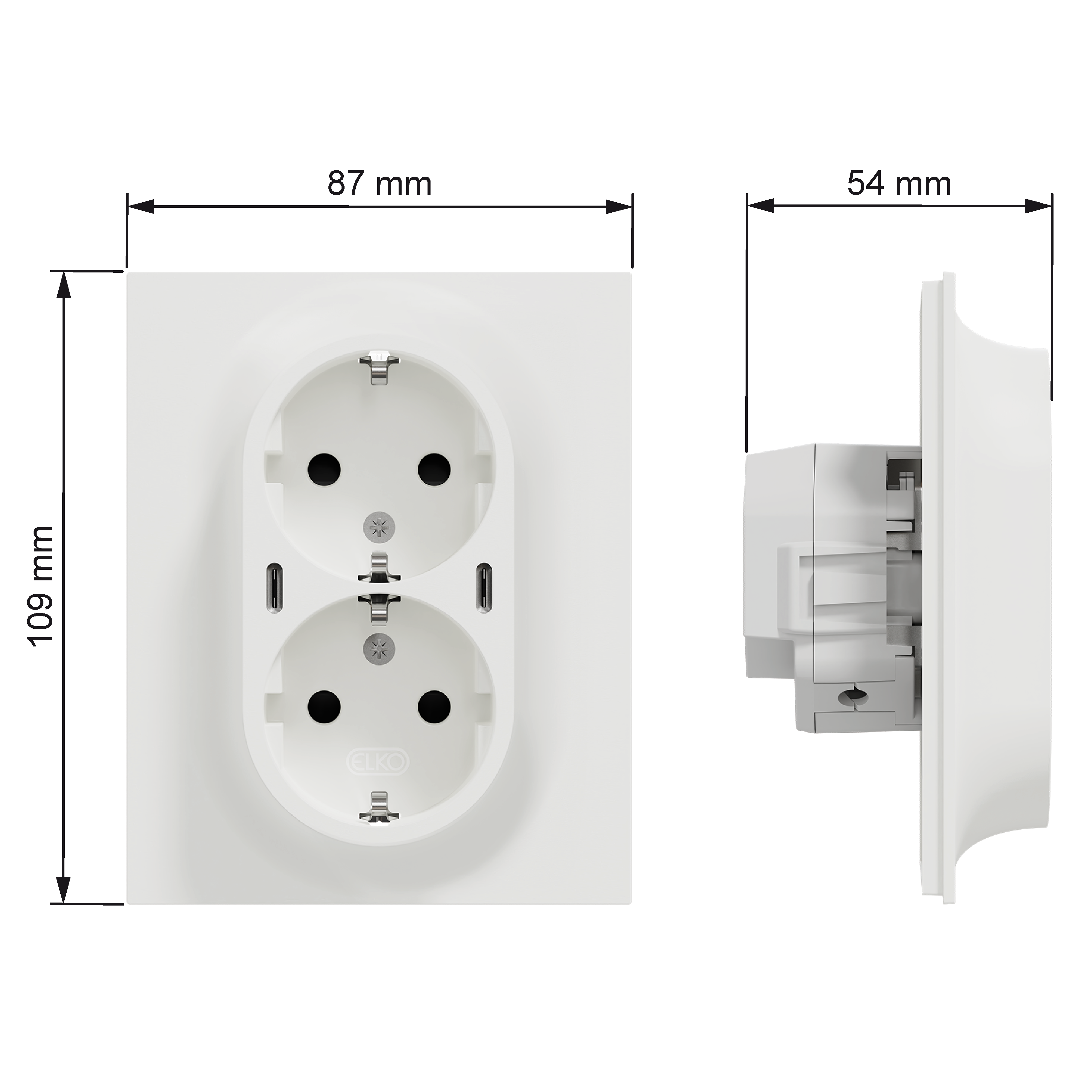 ELKO One Dobbelstikk 2x USB C PD lader RH | Elektroimportøren AS