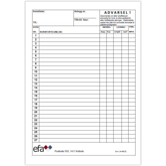 Kursfortegnelse Selvklebende EFA til 39,- fra | Allematpriser.no